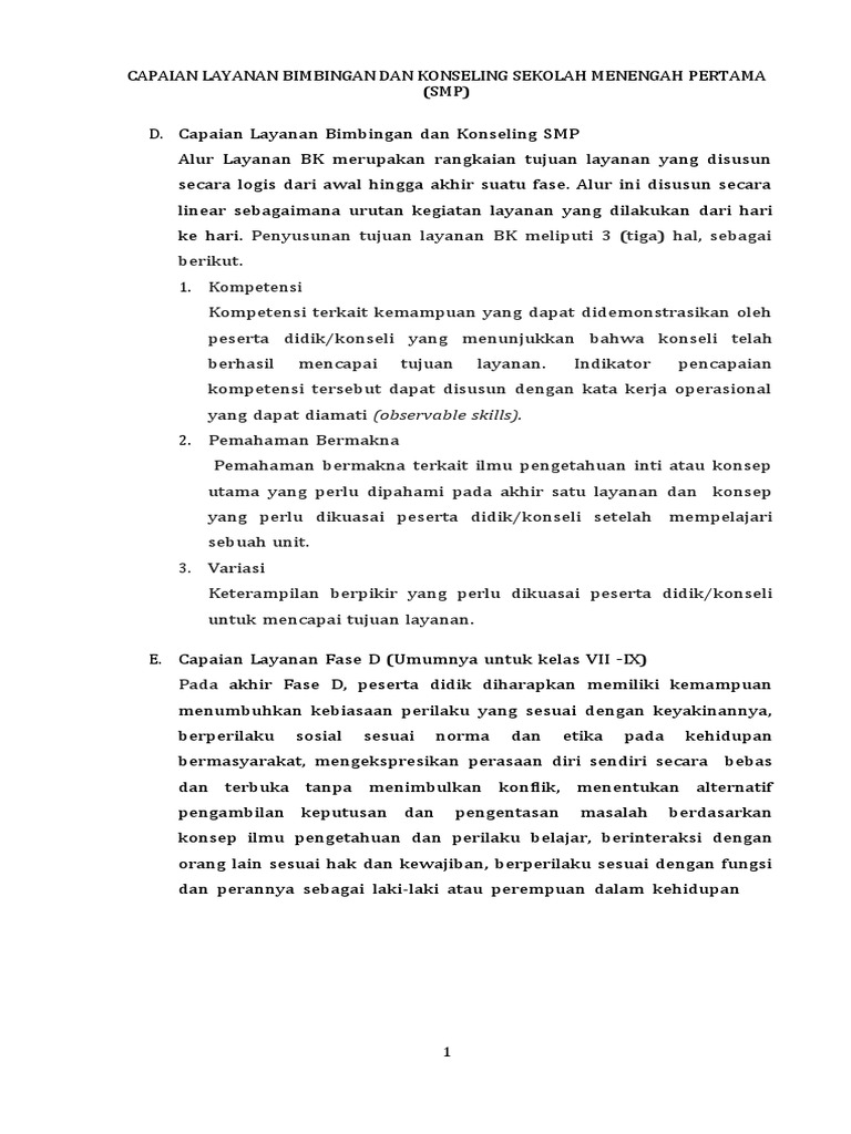 Capaian Layanan BK SMP Kurikulum Merdeka | PDF