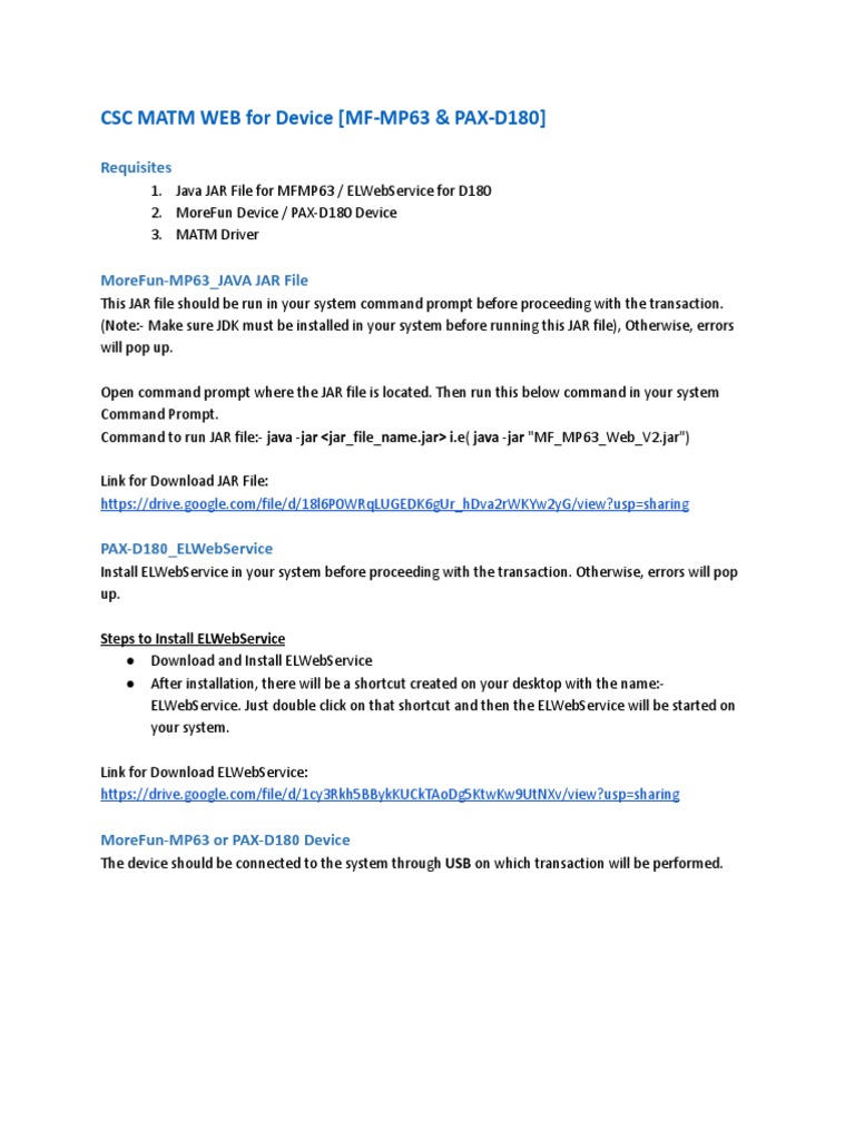 MATM Setup for MF-MP63 & PAX-D180 | PDF | Computers