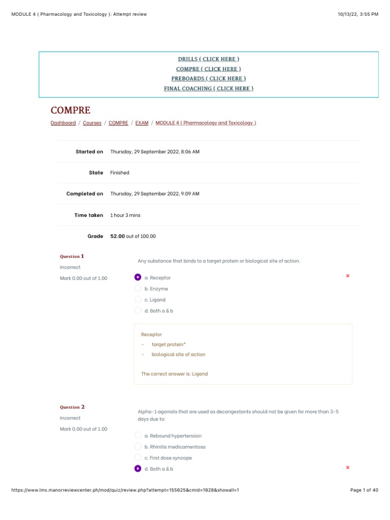 Module 4 Pharmacology Review Guide | PDF | Receptor Antagonist ...