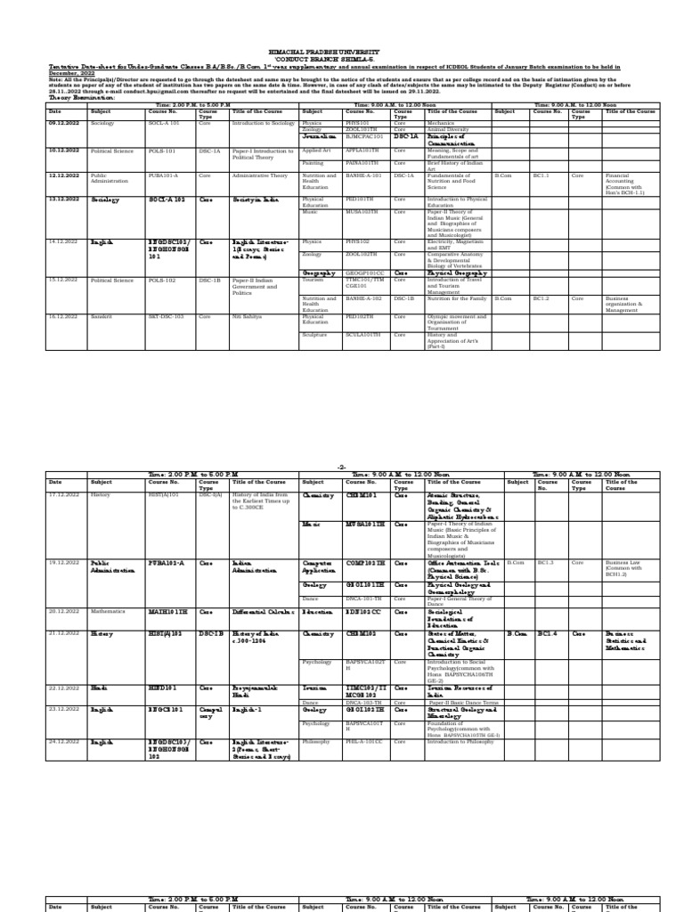 HPU DATE-SHEET | PDF