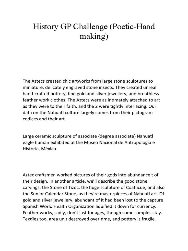 Aztec Artistry: Masterpieces of Nahuatl Culture | PDF