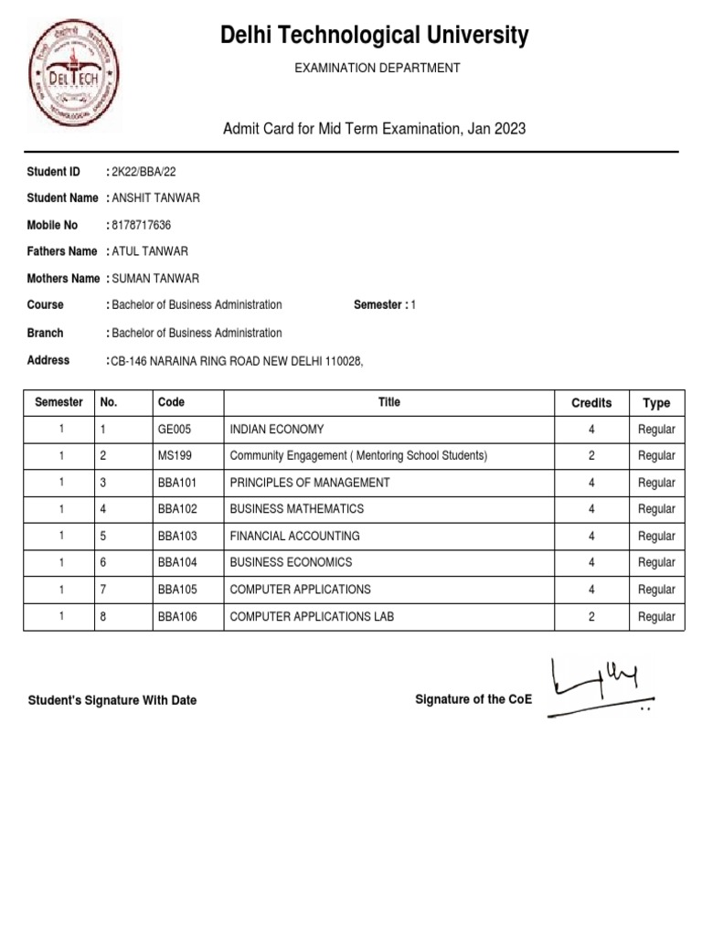 Admit Card | PDF | Computing