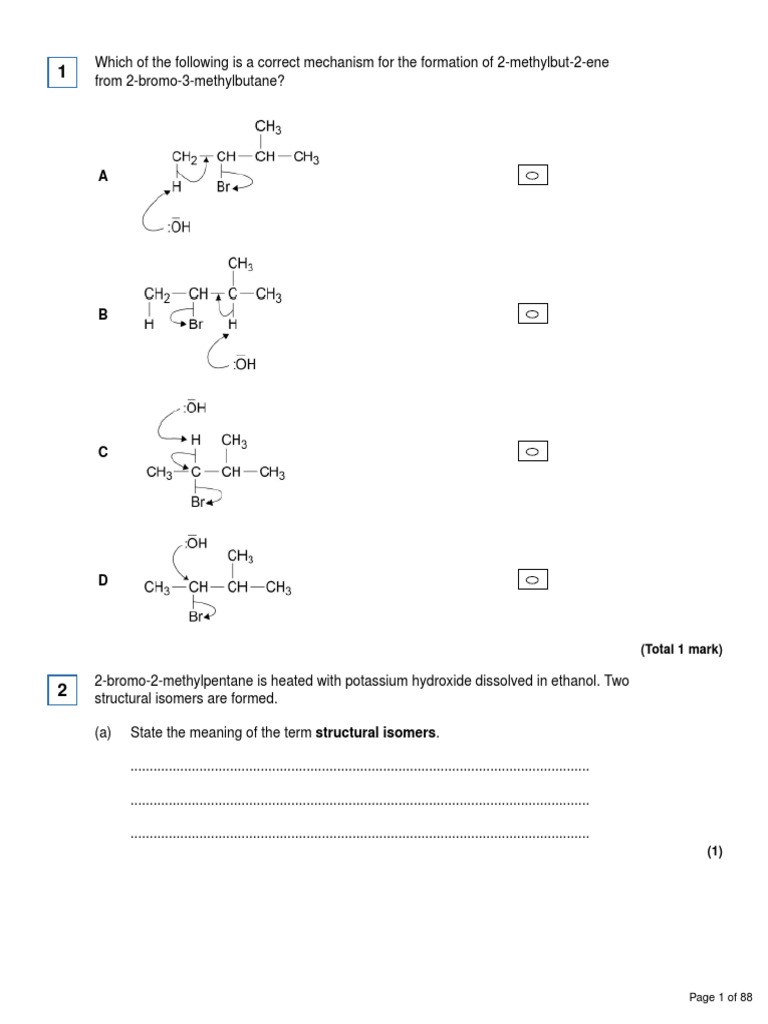 Mechanism of 2-methylbut-2-ene formation | PDF | Chemical Reactions ...