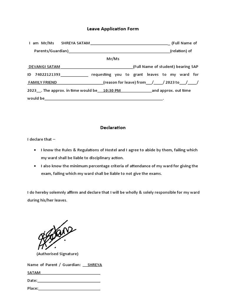 Student Leave Request Form | PDF