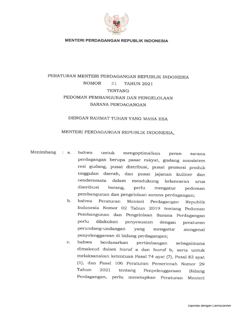 Permendag Nomor 21 Tahun 2021 - 1 | PDF