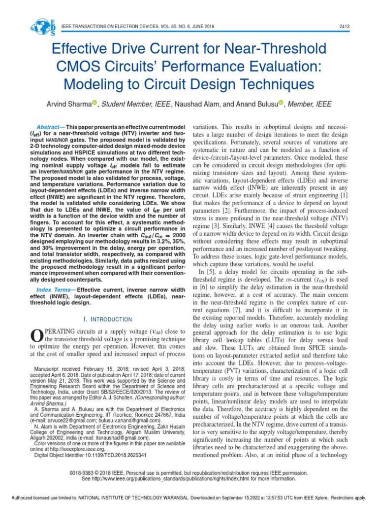 Effective Drive Current For Near-Threshold CMOS Circuits Performance Evaluation Modeling To ...