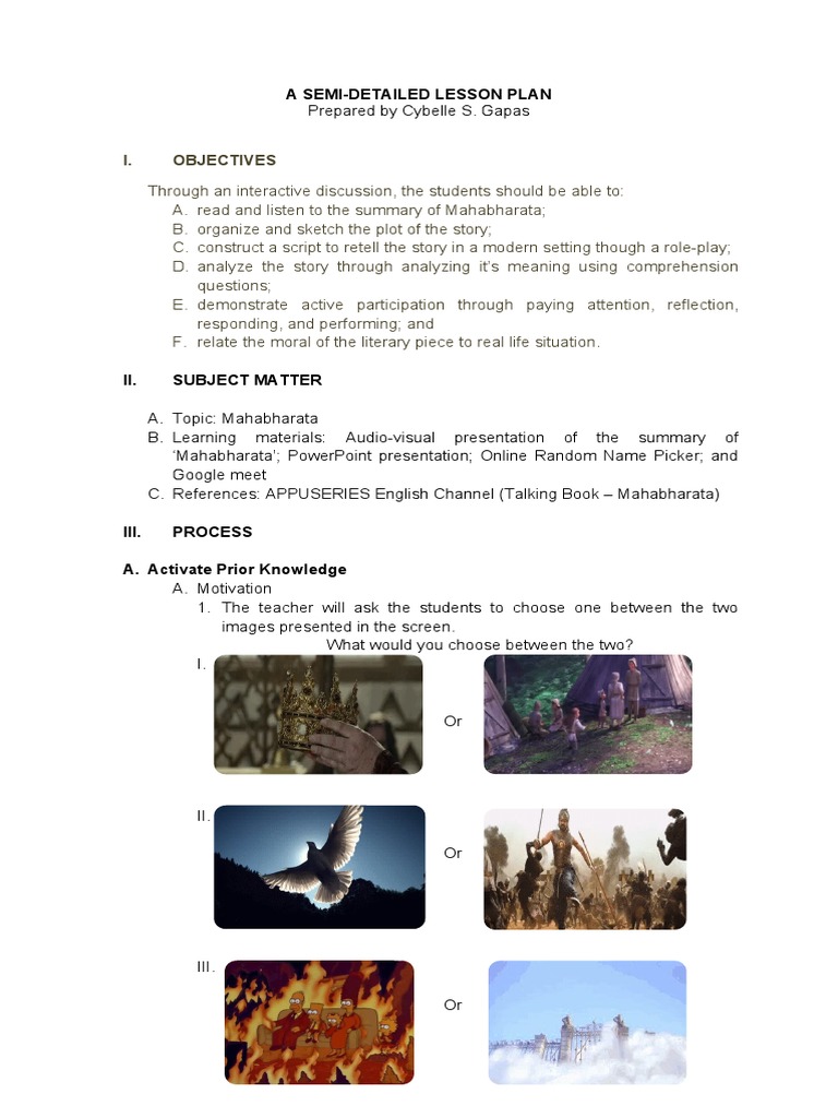 GAPAS - Mahabharata Lesson Plan | PDF | Ancient Indian Literature ...