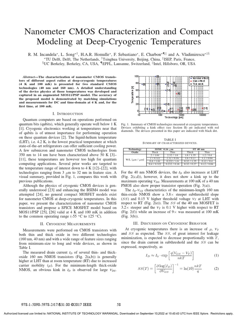 Nanometer Cmos Characterization And Compact Modeling At Deep Cryogenic