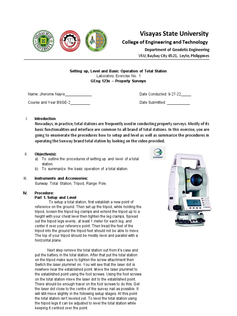 Nayre - GEng123n - Lab Ex 1 | PDF | Surveying | Equipment