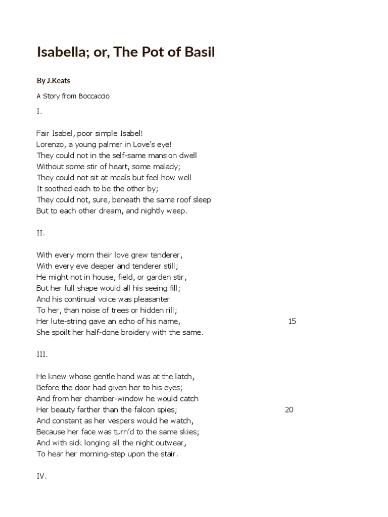 KEATS Isabella | PDF