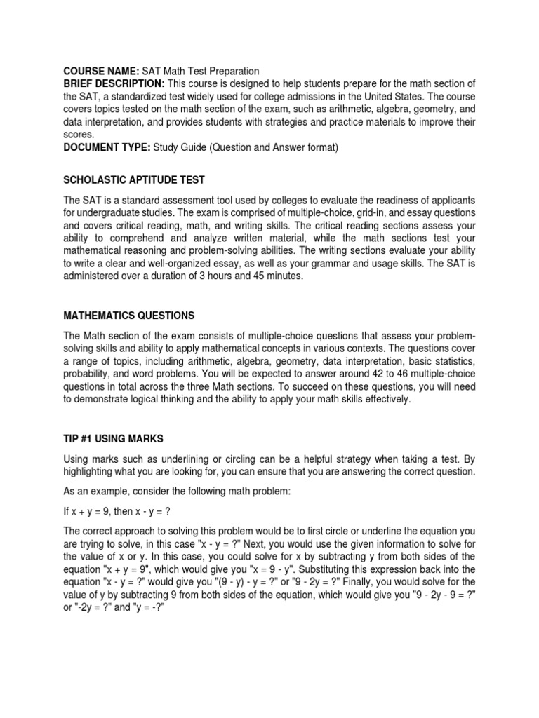 SAT Math Test Preparation | PDF | Sat | Test (Assessment)