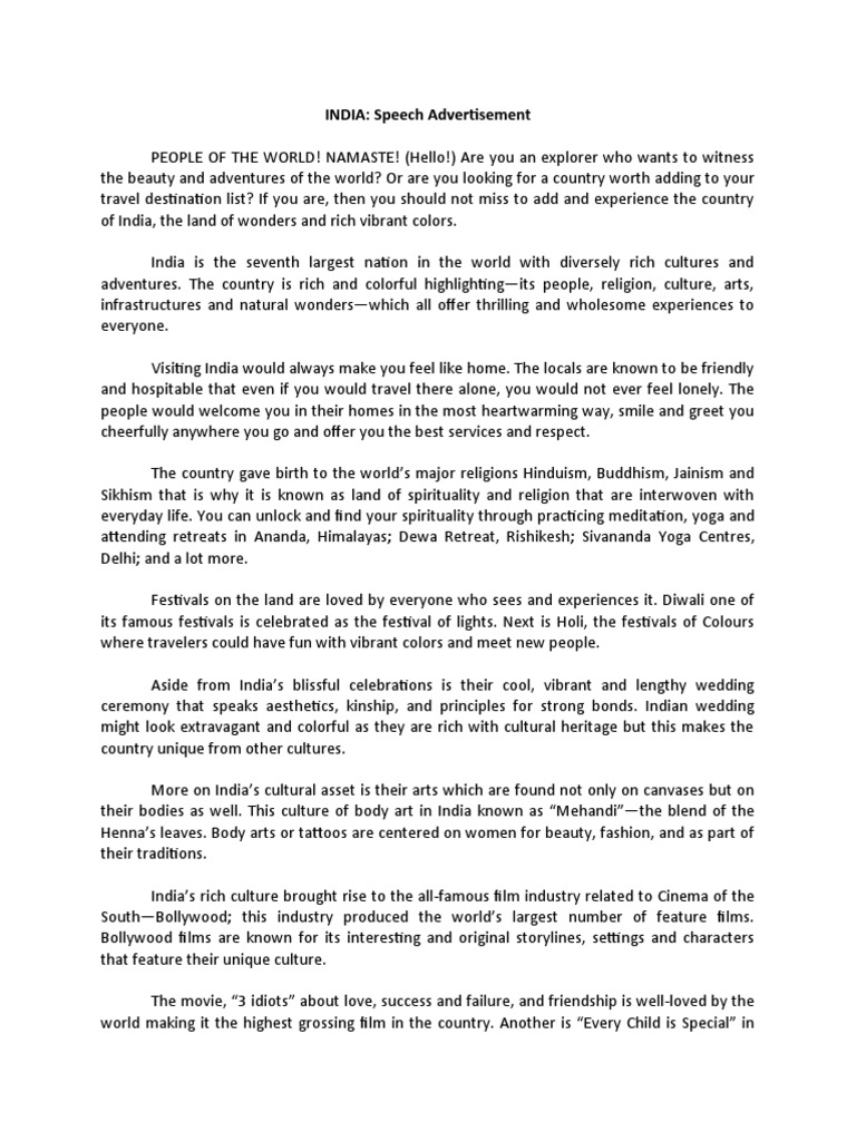 INDIA Speech Ad | PDF | Yoga