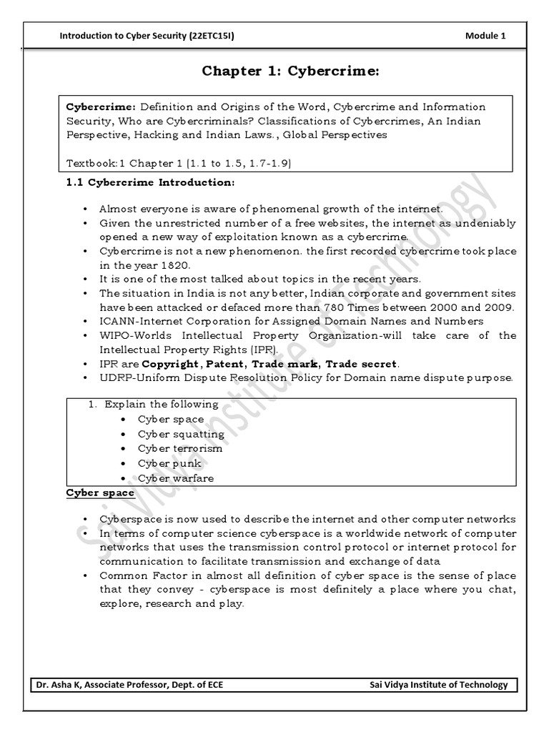 Cyber Security Module 1notes Jan9 2023 | PDF | Cybercrime | Security