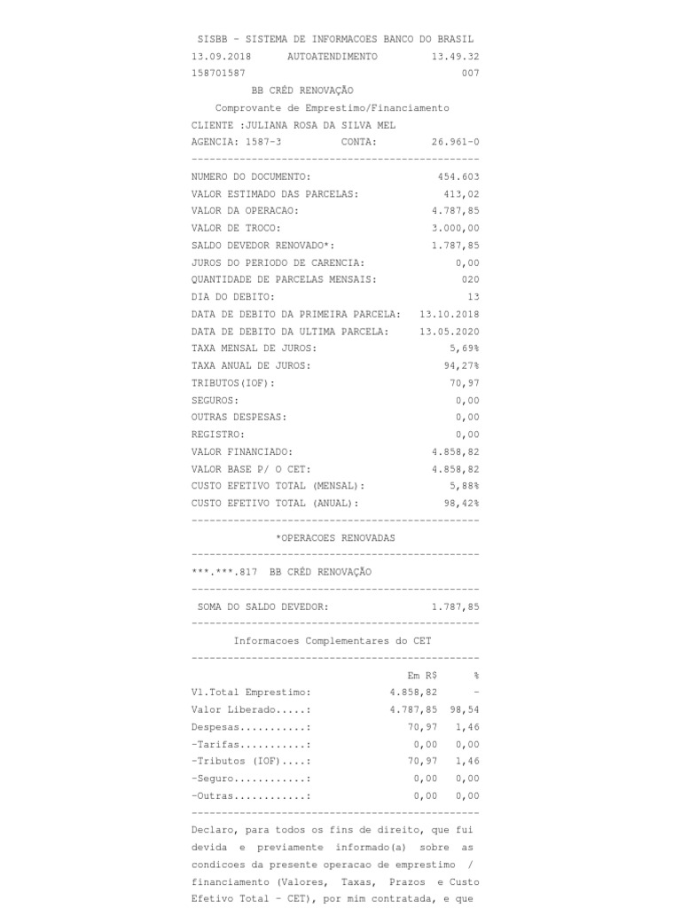 BBB Comprovante | PDF | Empréstimos | Business