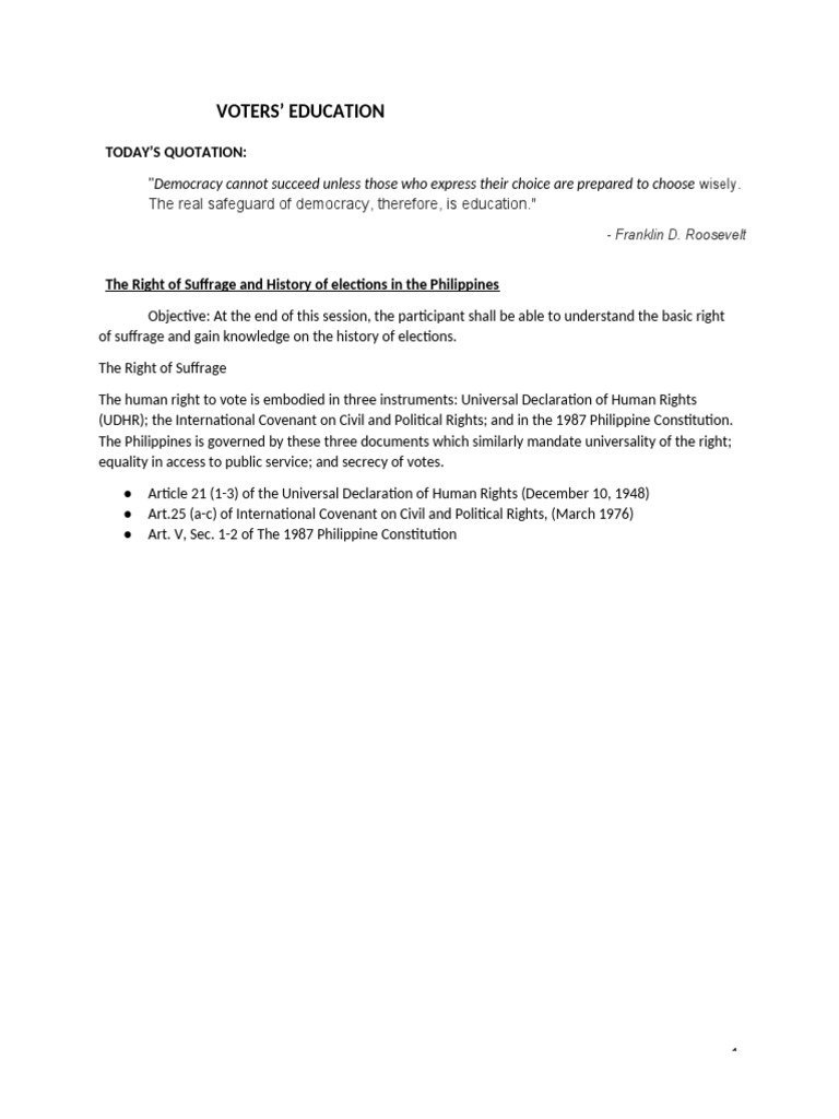 Voters Education Lesson Plan | PDF | Elections | Veto