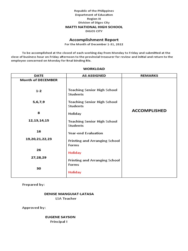 Accomplishment Report LSB City | PDF