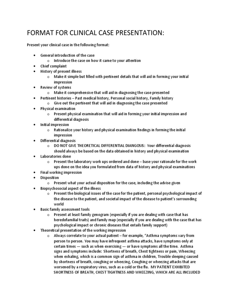Format For Clinical and Family Case Presentation | PDF | Medical ...