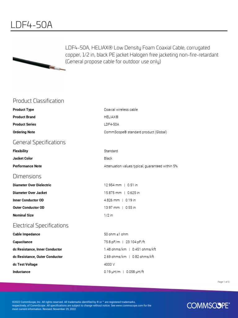 LDF4-50A Product Specifications | PDF | Coaxial Cable | Metrology