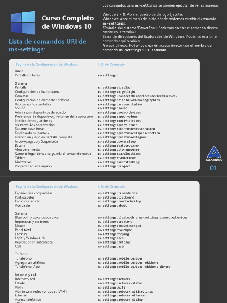 Lista Comandos Ms-Settings (CCW AlexandrioPro-Udemy) | PDF | Wifi | Microsoft Windows