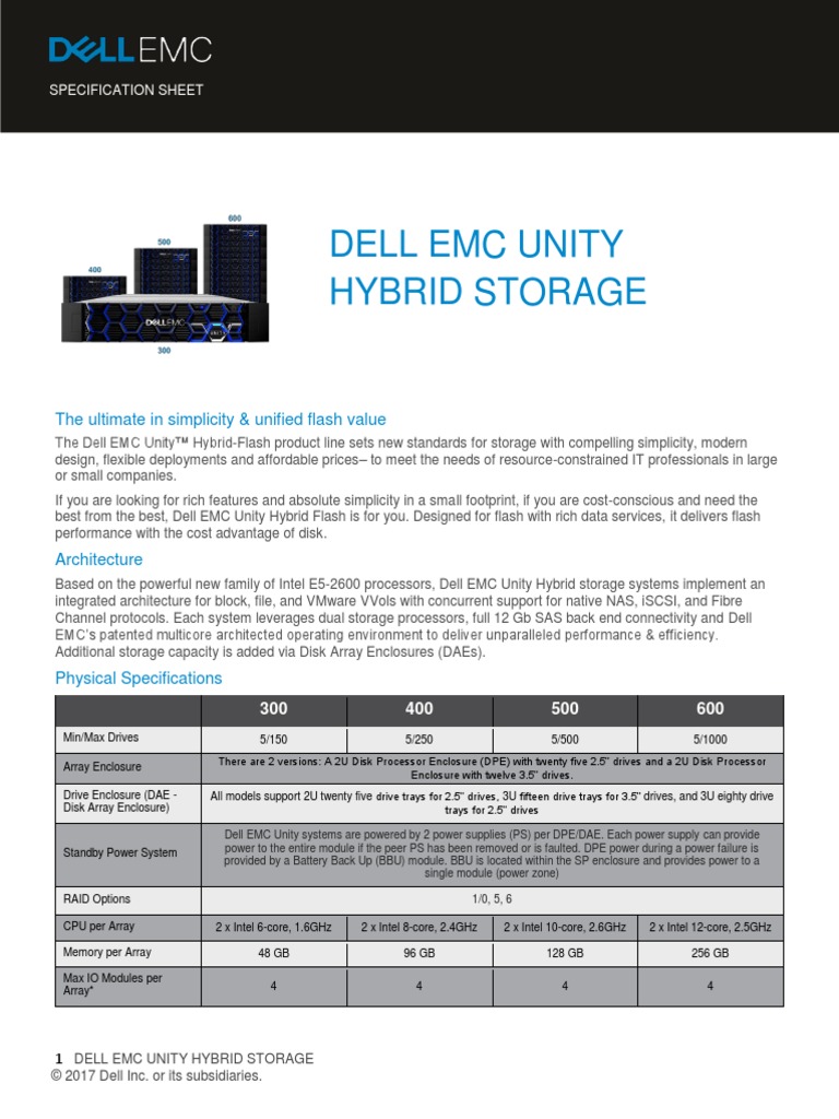 DELL EMC UNITY Hybrid | PDF | Solid State Drive | Hard Disk Drive