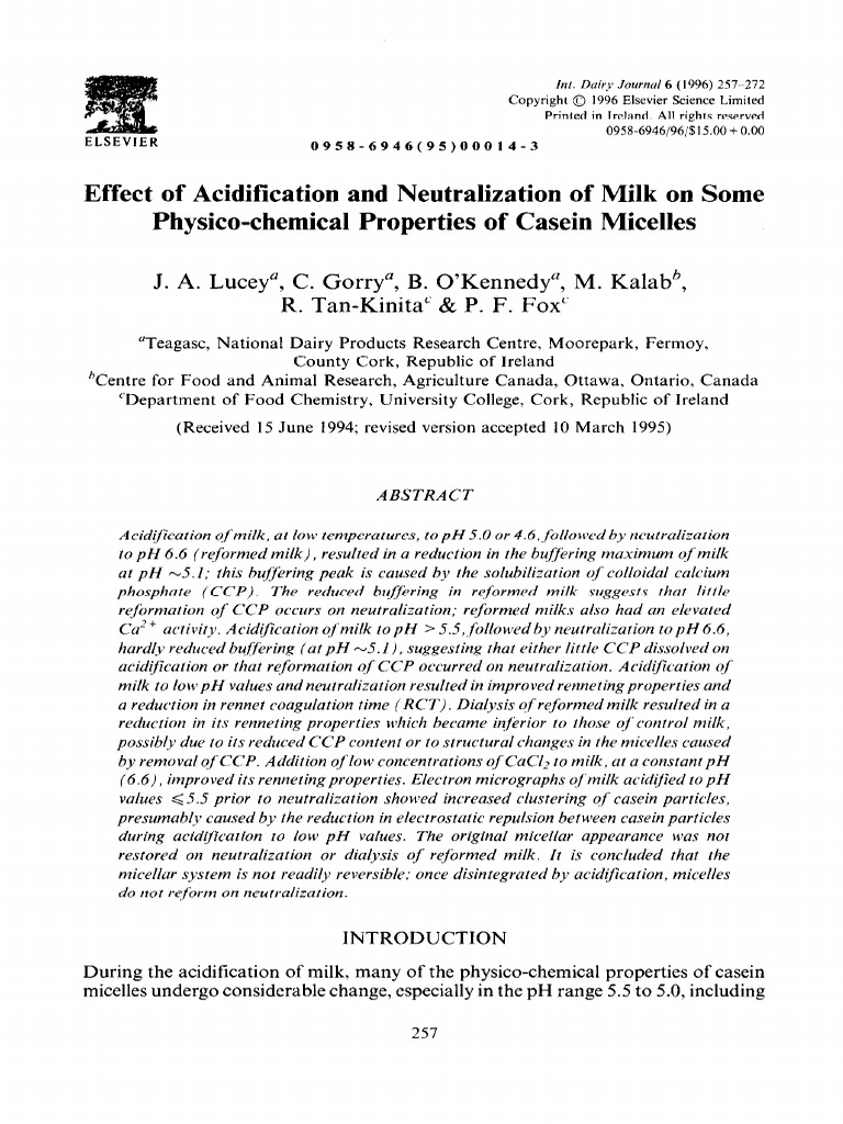 Effect of Acidification and Neutralization of Casein | PDF | Ph | Milk