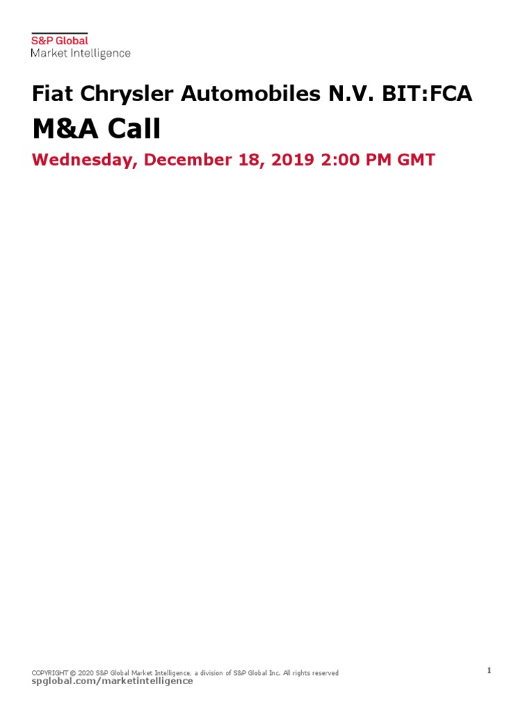 2 - MA Call - FCA - PSA - 18dec2019 | PDF | Mergers And Acquisitions ...