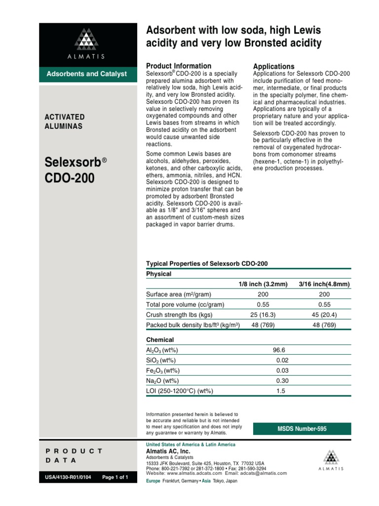 Selexsorb CDO-200 Data Sheet | PDF | Science & Mathematics