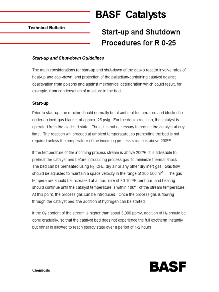 BASF R0-25 Deoxo Startup-Shutdown | PDF | Chemical Reactor | Gases