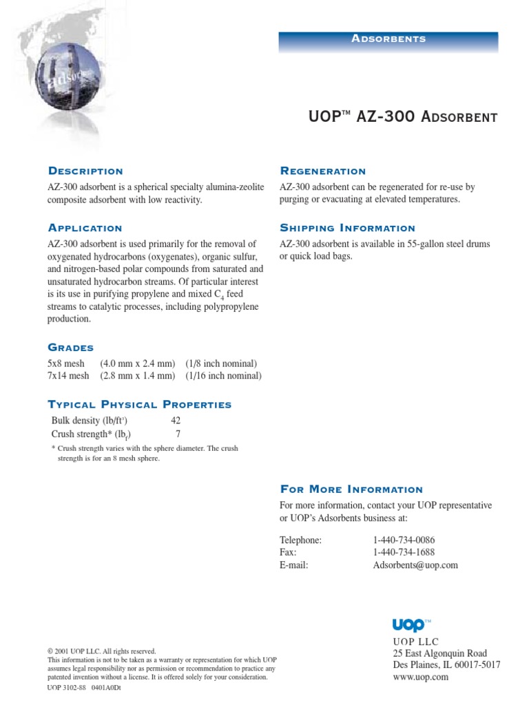 UOP Type AZ-300 Data Sheet | PDF | Adsorption | Chemical Process ...