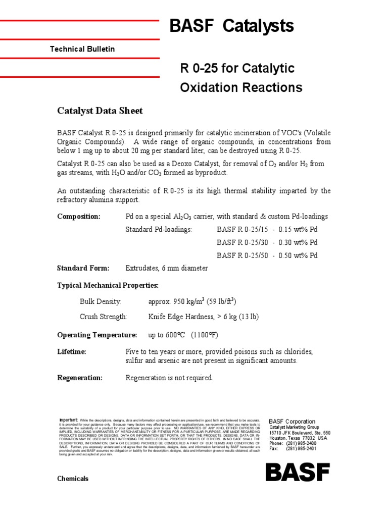 BASF R0-25 Data Sheet | PDF | Catalysis | Magnesium