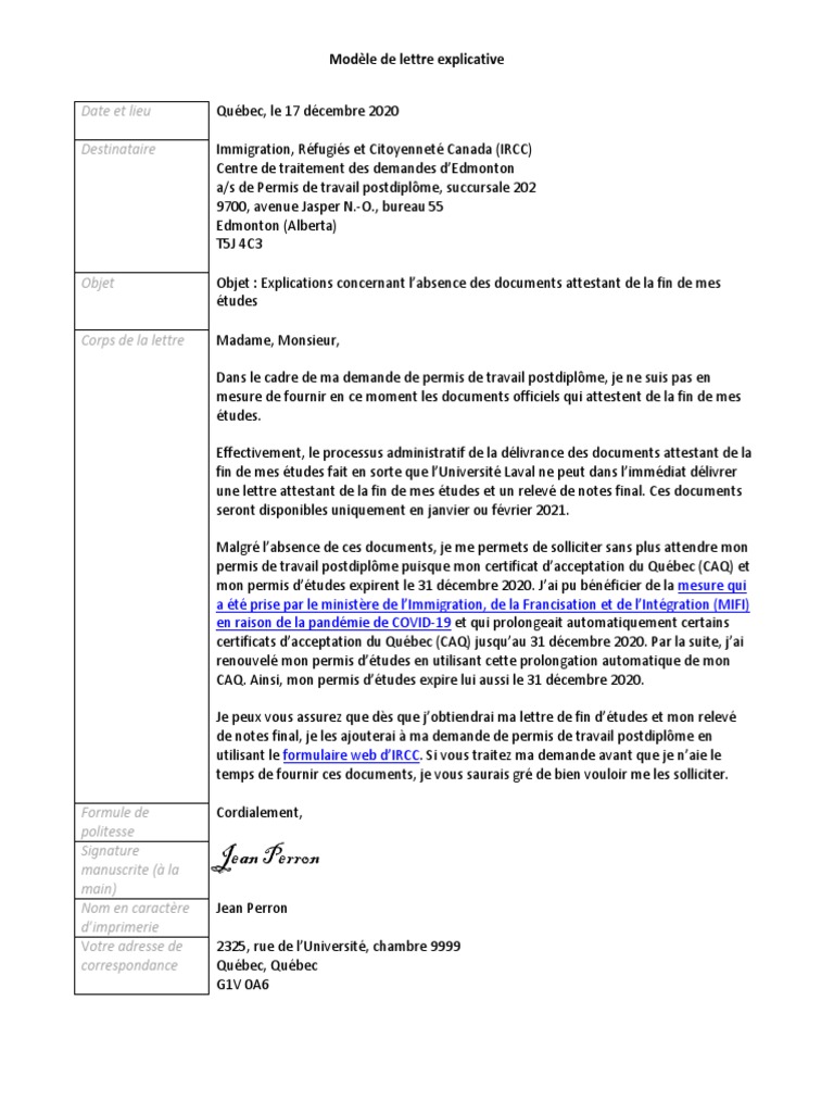 Modele Lettre Explicative Demande Permis Travail Postdiplome | PDF