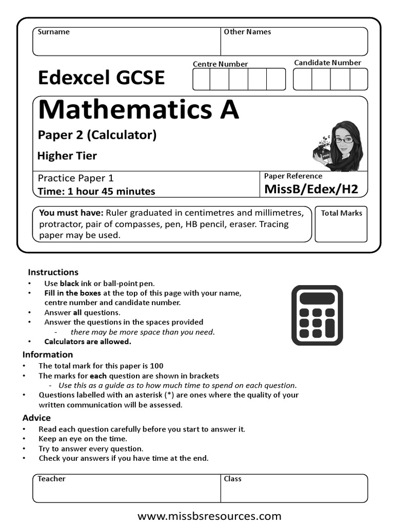 Practice P2 Higher Edexcel 1 | PDF | Area | Equations