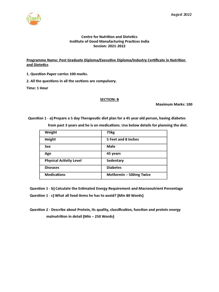 Case Study of Nutrition and Dietetics | PDF