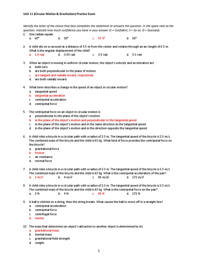 Unit 11 Practice AssessmentKEY | PDF | Orbit | Acceleration