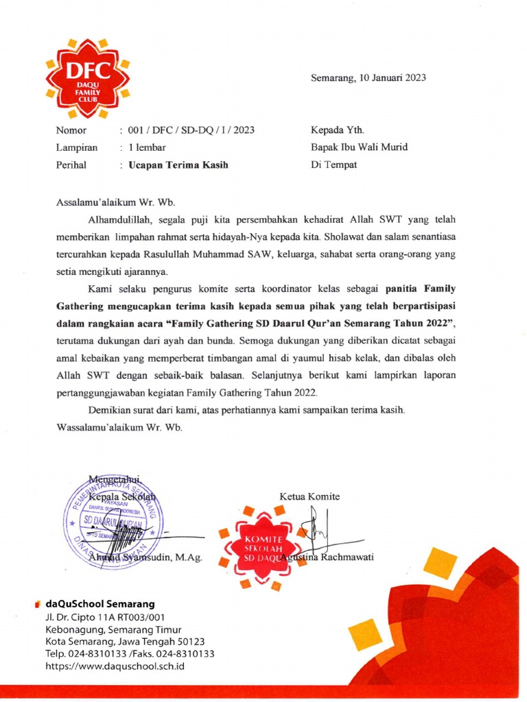 Surat Ucapan Terima Kasih Dan LPJ FamGath | PDF