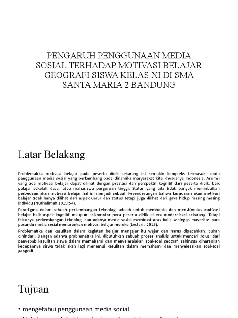 Pengaruh Penggunaan Media Sosial Terhadap Motivasi Belajar | PDF Pengaruh Penggunaan Media Sosial Terhadap Motivasi Belajar | PDF