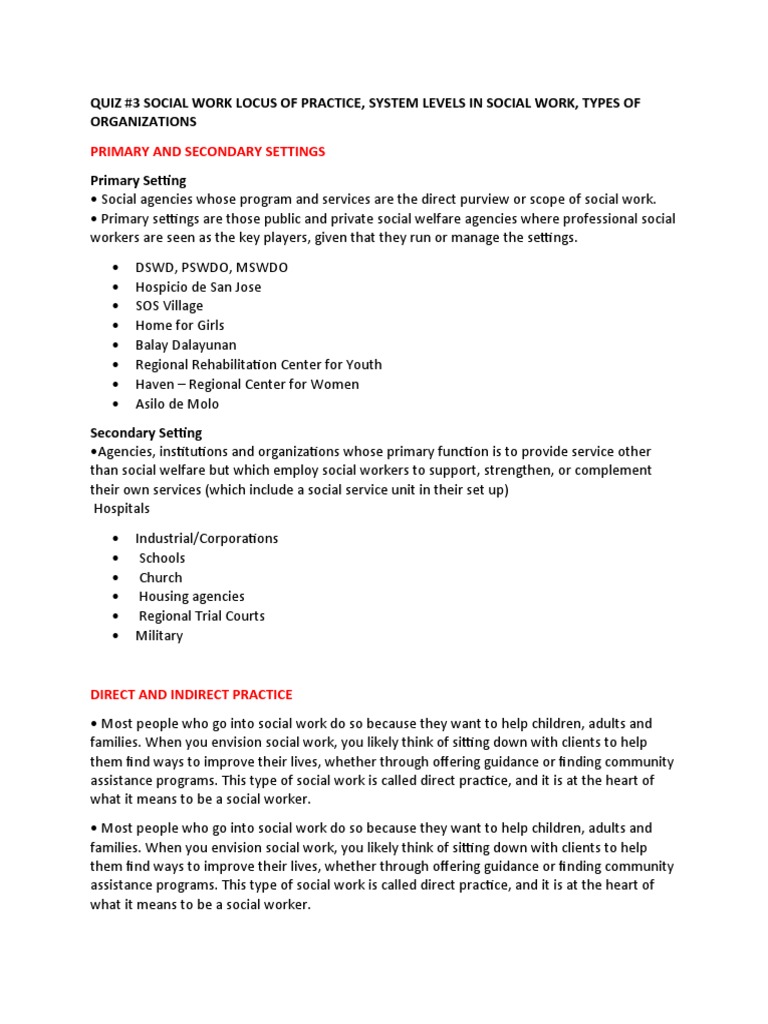 An Overview of Social Work Locus of Practice, Primary and Secondary ...