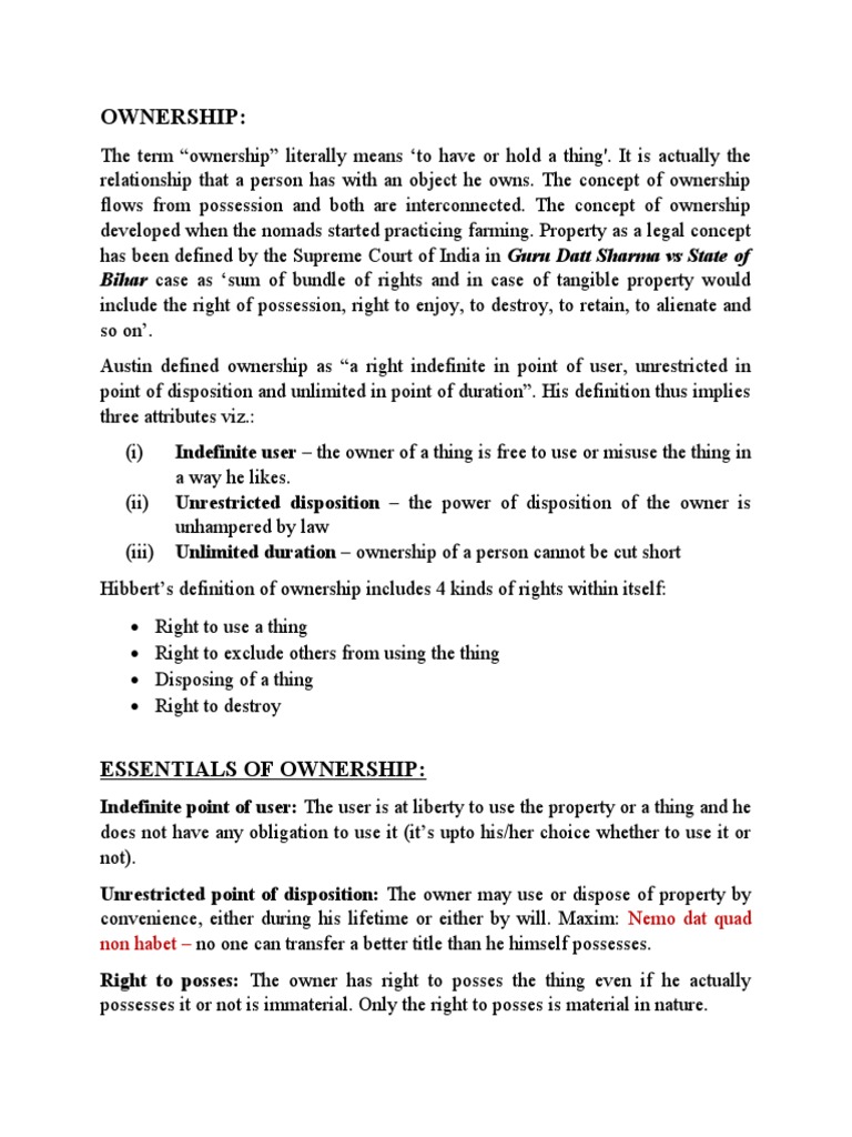 Essentials of Ownership: Rights, Subjects, and Modes | PDF | Ownership ...