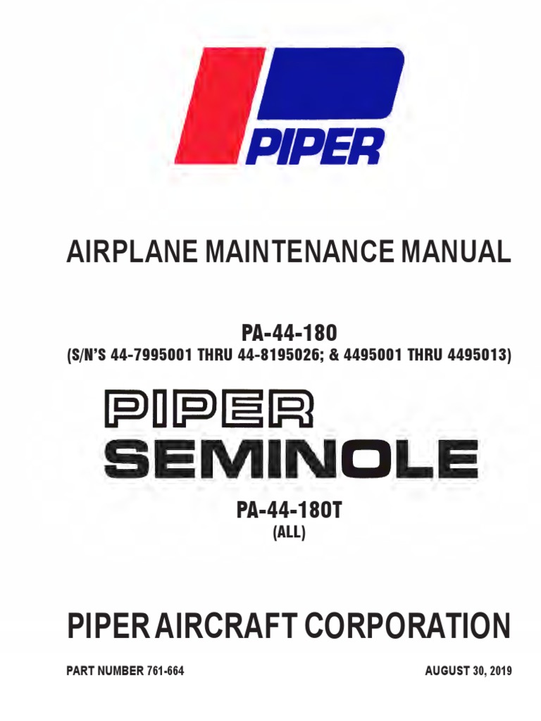 PA44 Maintenance Manual 761-664 Rev PR190830 Des 2019 | PDF | Aircraft ...