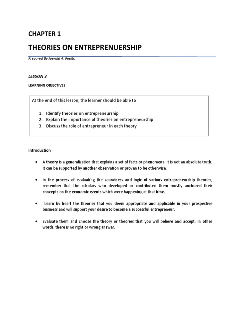 Entrep Chapter-1 Lesson-2 | PDF | Entrepreneurship | Theory