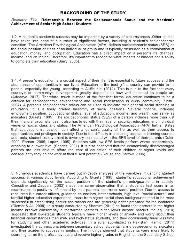 BACKGROUND OF THE STUDY | PDF | Socioeconomic Status | Behavioural Sciences