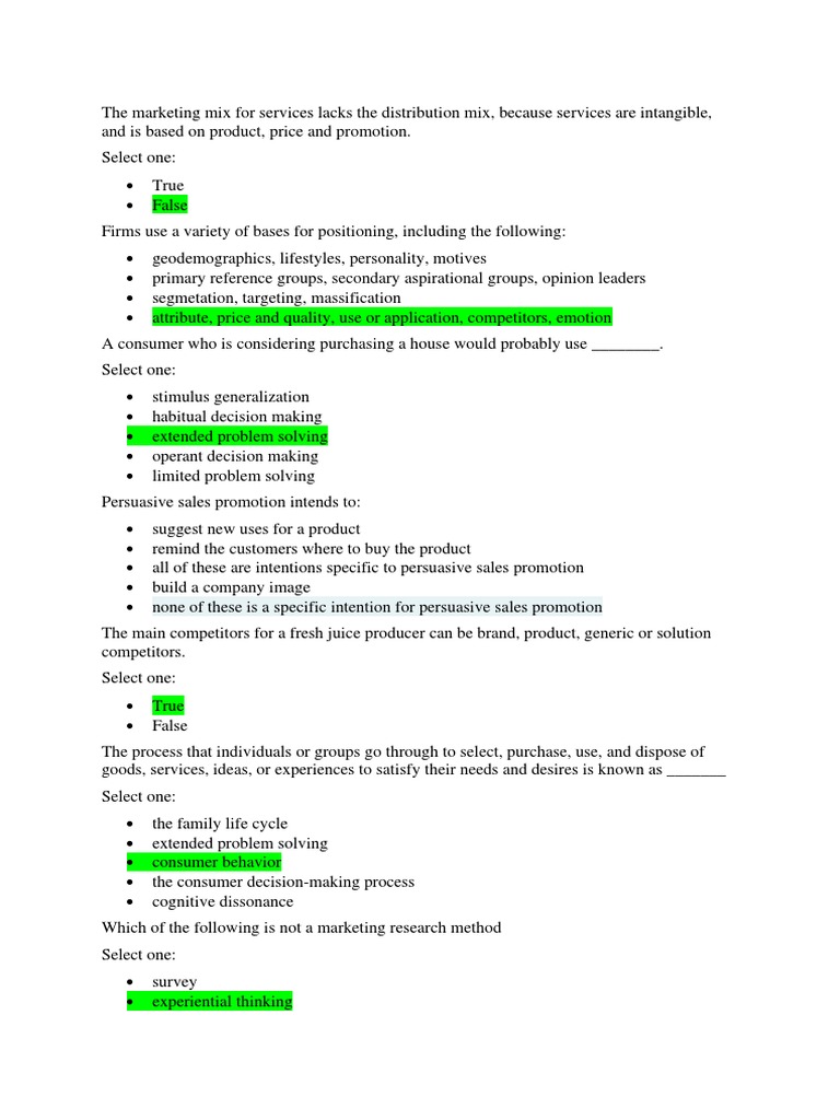 Marketing Multiple Choice Questions and Answers | PDF | Marketing ...