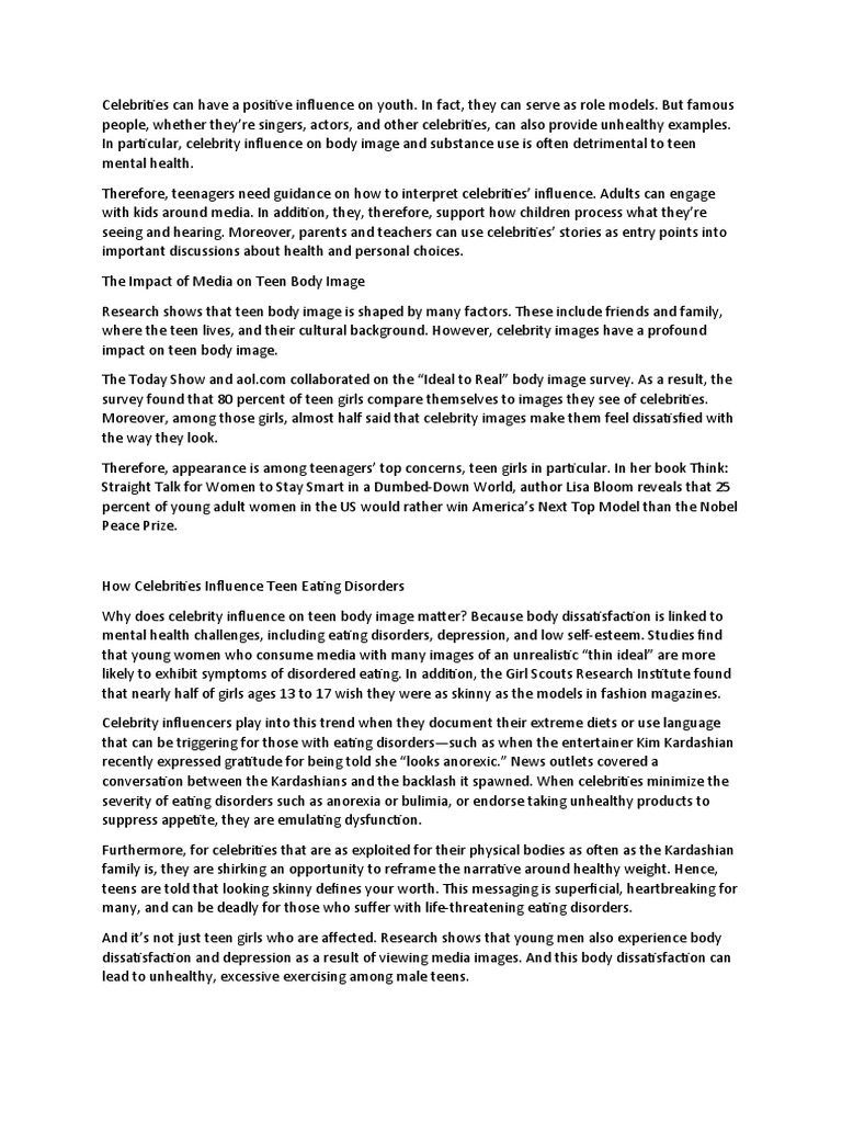 Celebrities NEGATIVE Influence On Youth | PDF | Body Image | Adolescence