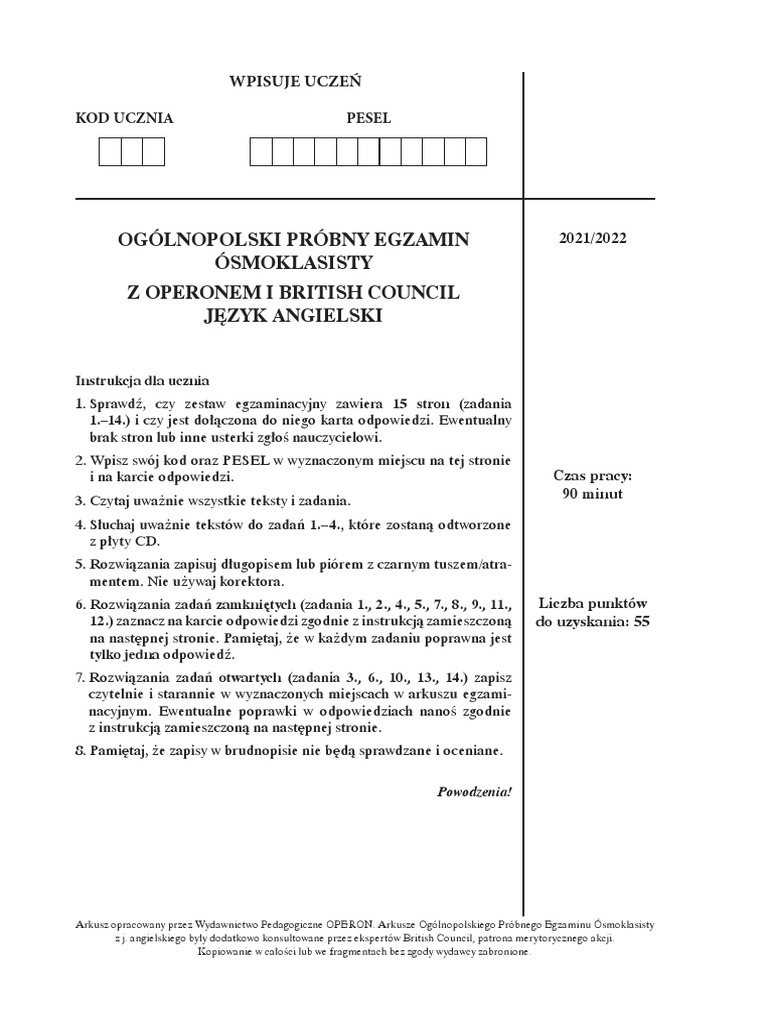 ANG 8kl Arkusz | PDF