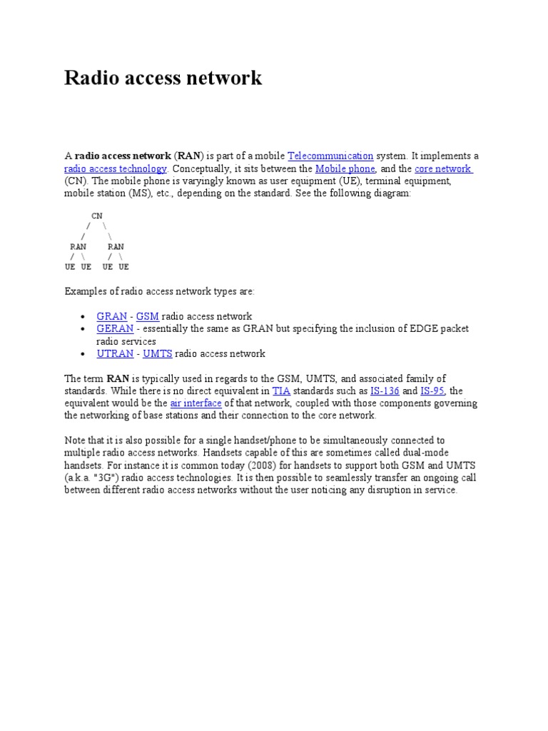 Telecommunication Radio Access Technology Mobile Phone Core Network ...