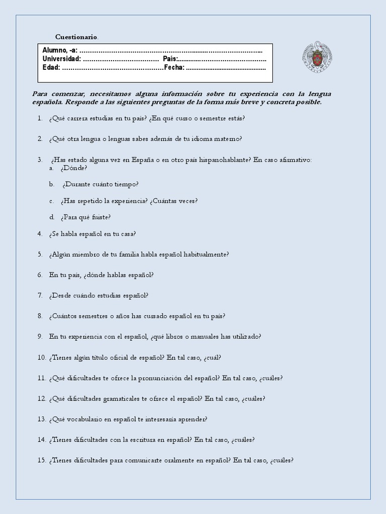 1.3. Cuestionario de Inicio de Clases | PDF