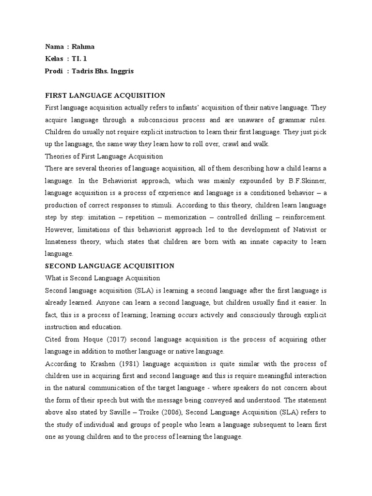 First vs. Second Language Acquisition | PDF | Second Language ...