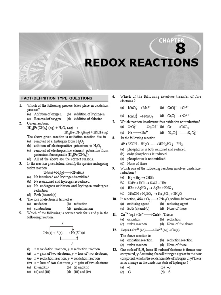 Xi ch-8 Ws | PDF | Redox | Chlorine Xi ch-8 Ws | PDF | Redox | Chlorine