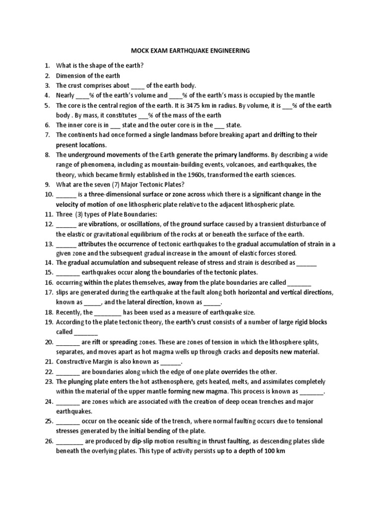 Earthquake Engineering Mock Exam | PDF | Social Science | Science ...