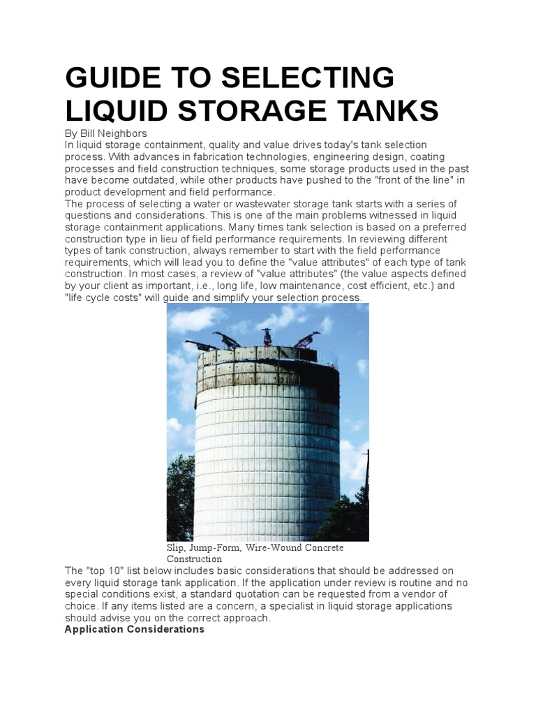 Guide To Selecting Liquid Storage Tanks | Download Free PDF | Concrete ...